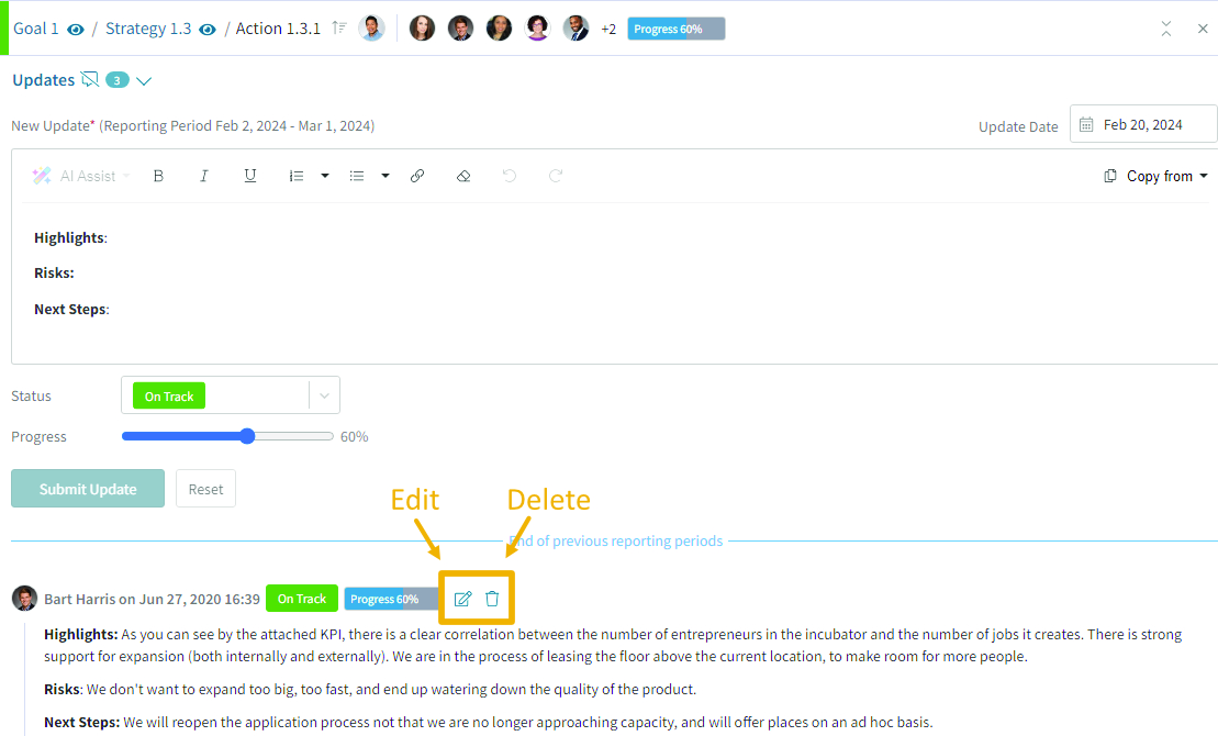 How to Edit or Delete a Historical Update? – Envisio