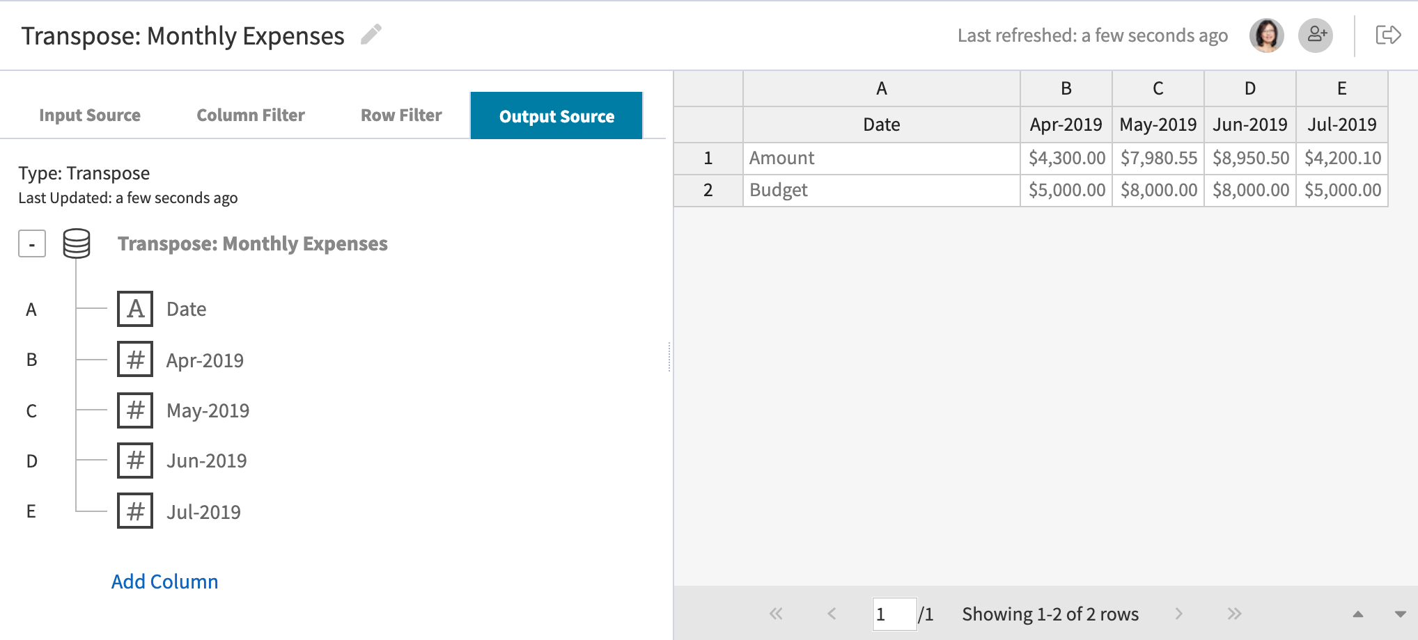 Create a Transpose Data Source – Envisio