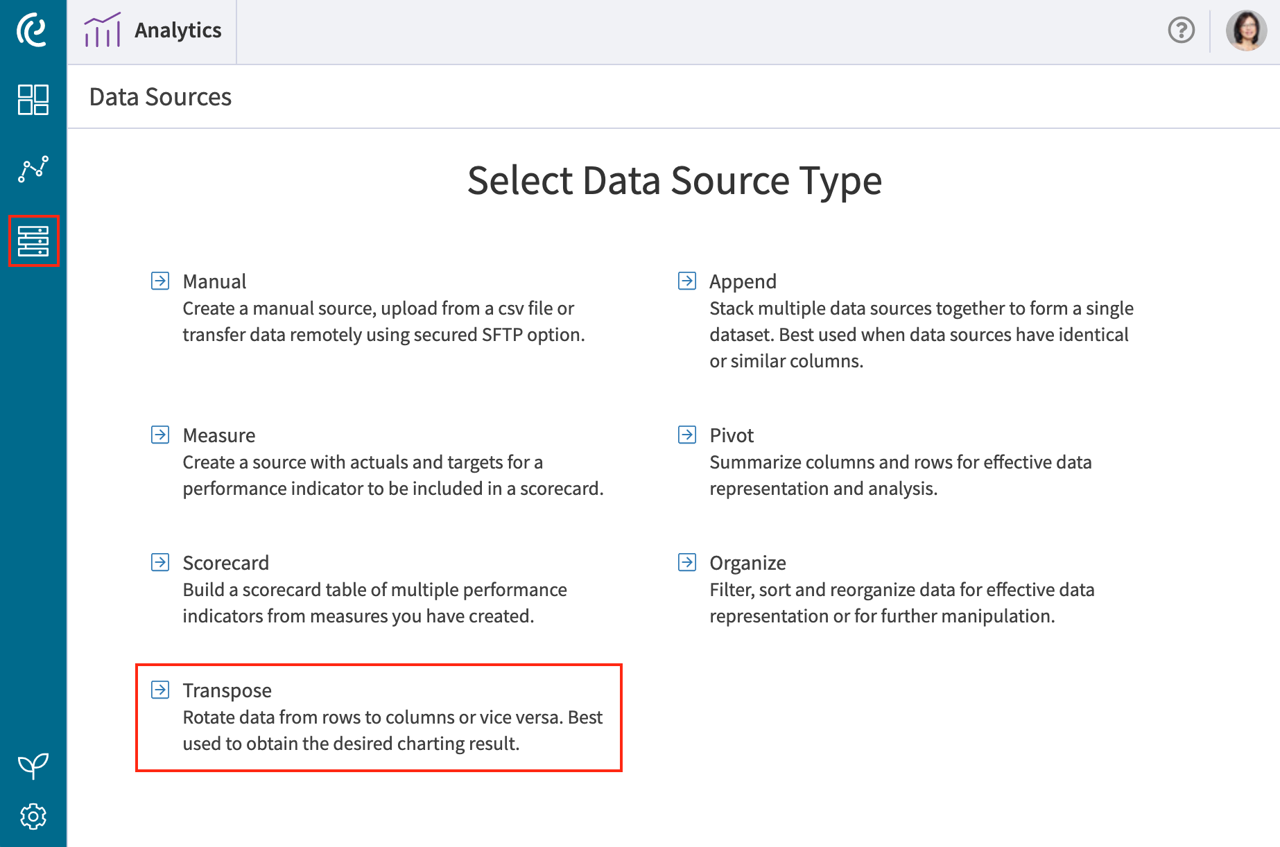 Create a Transpose Data Source – Envisio